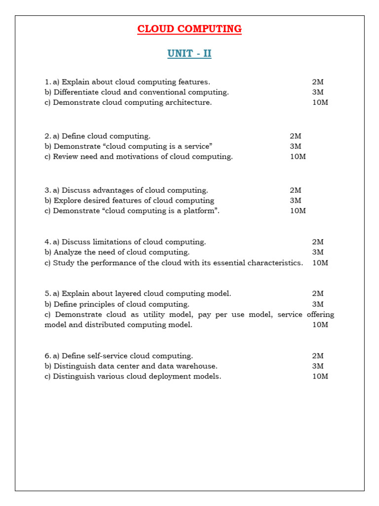 CC UNIT - 2 Question Bank Answers1 | PDF | Cloud Computing | Software As A Service