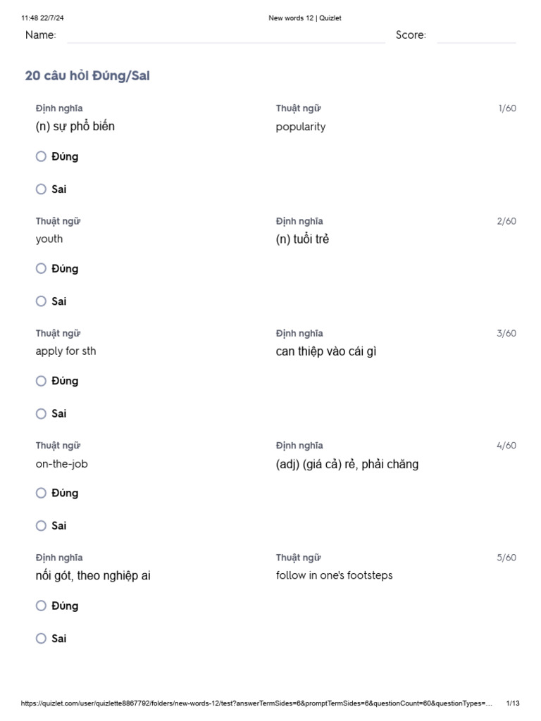 New Words 12 - Quizlet | PDF