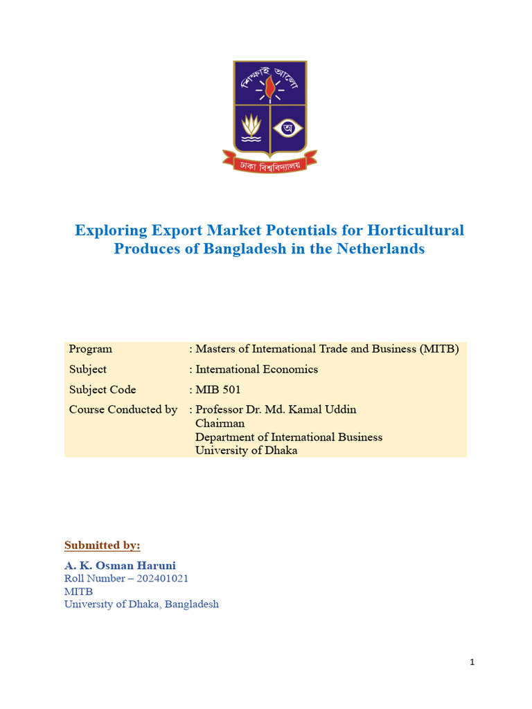 Assignment - Exploring Export Market Potentials For Horticultural ...