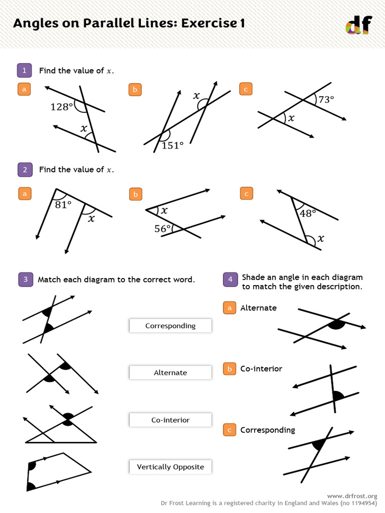 Angles on Parallel Lines Exercises | PDF