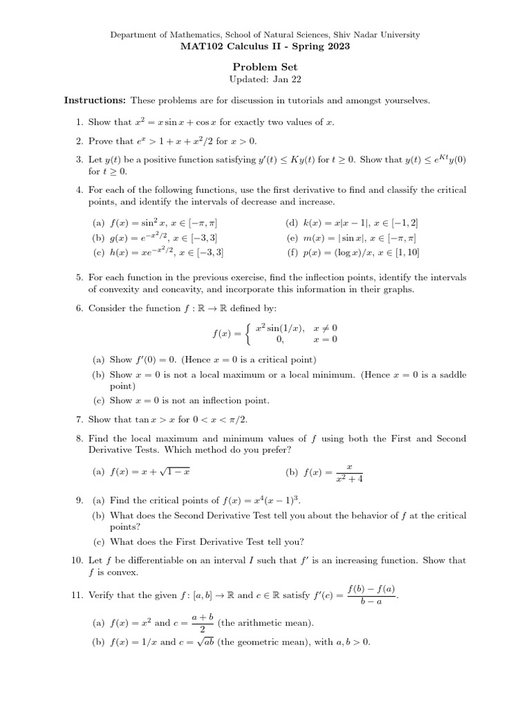 MAT102-2023S-ProblemSet | PDF | Function (Mathematics) | Mathematical Analysis