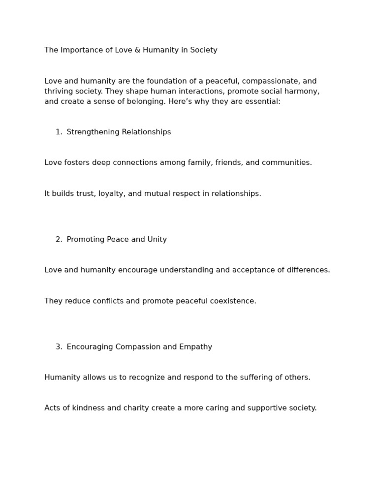 Importance of Love | PDF | Love | Compassion