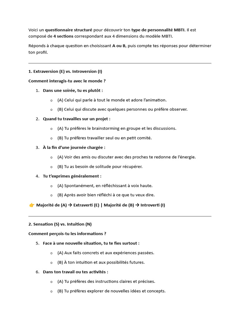 Voici un questionnaire structuré pour découvrir ton type de ...