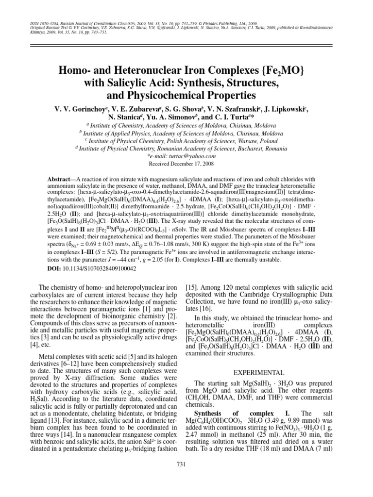 2-Homo - and Heteronuclear Iron Complexes (Fe2MO) With Salicylic Acid ...
