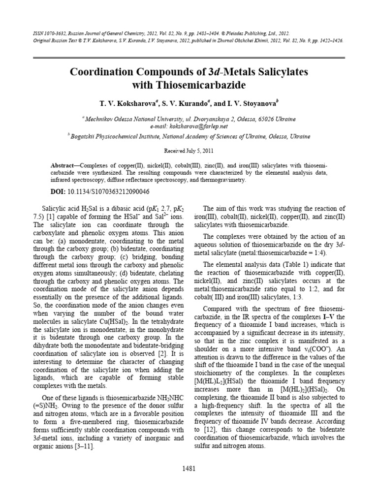 12-Coordination Compounds of 3d-Metals Salicylates With ...