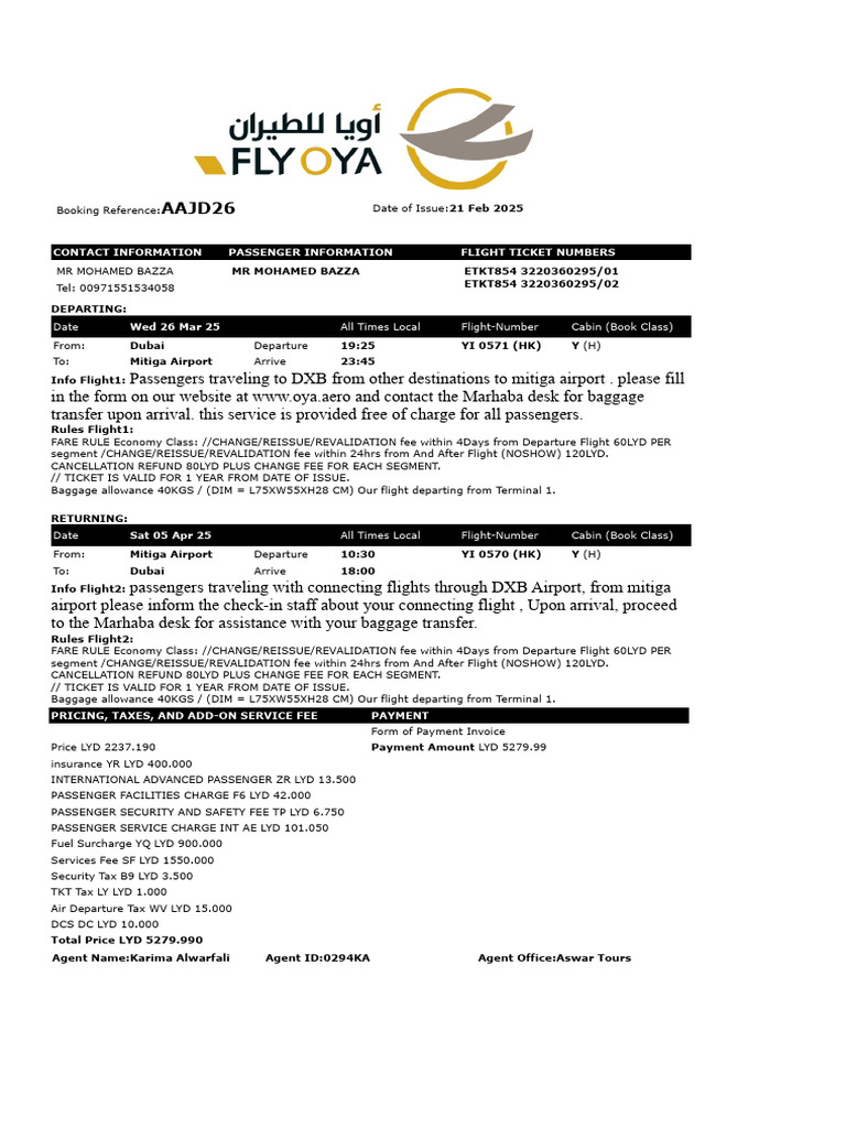 FLY OYA TICKET | PDF | Fee | Transport