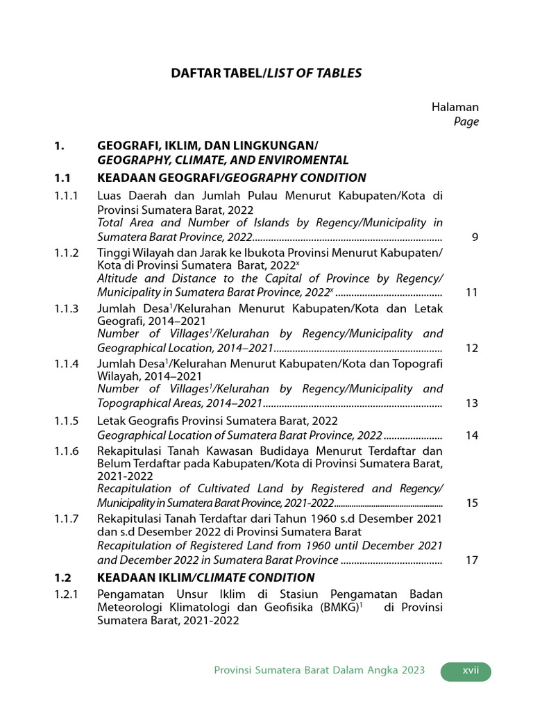 Daftar Tabel SBDA 2023 | PDF