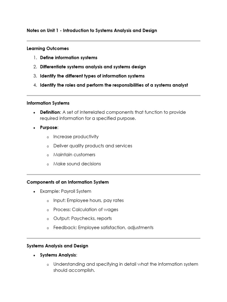 Unit 1 - Introduction To Systems Analysis and Design Notes | PDF ...