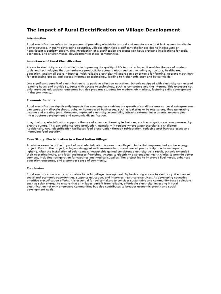 The Impact of Rural Electrification On Village Development | PDF | Rural Electrification ...