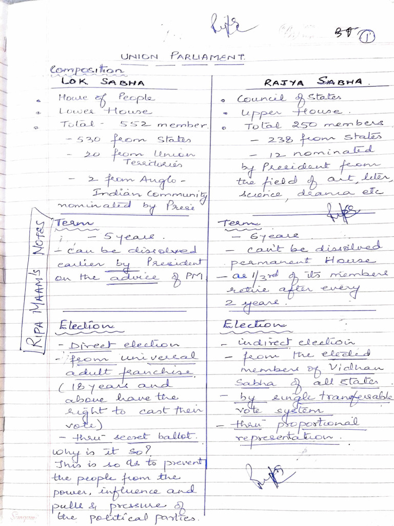 Union Legislature Notes | PDF