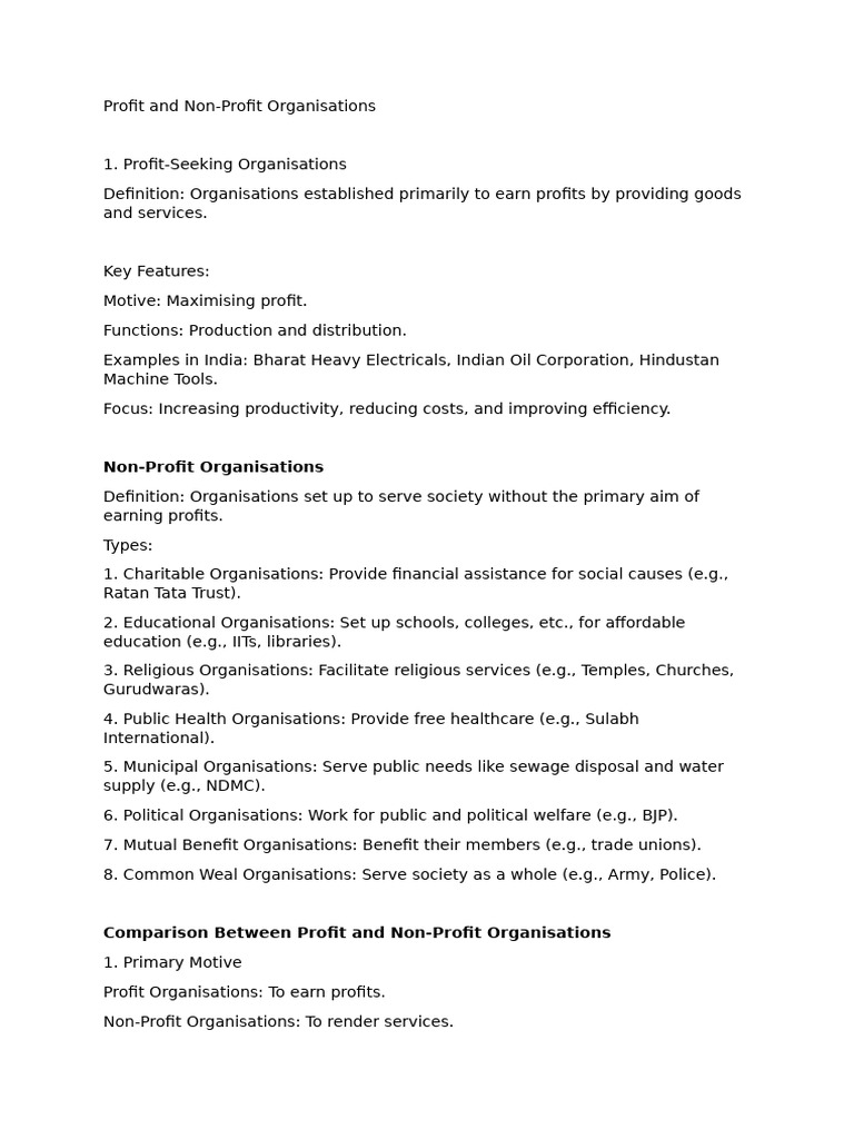 Profit and Non Profit Notes | PDF | Nonprofit Organization | Charitable ...