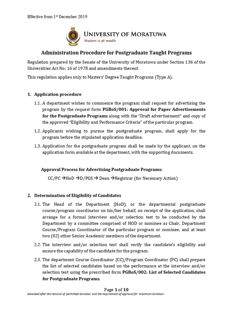 Procedure For Taught Course Postgraduate Programs | PDF | Thesis ...