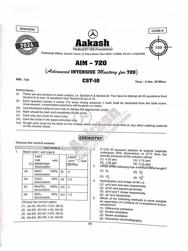 Intensive (Aim 720) CST 10 (A) 18.04.2024 | PDF