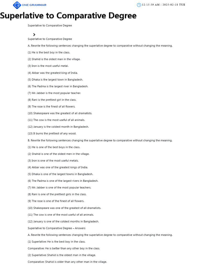 Superlative To Comparative Degree | PDF