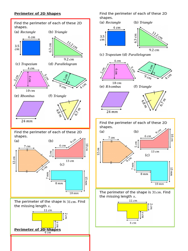 Perimeter of 2D Shapes Practice Strips | PDF