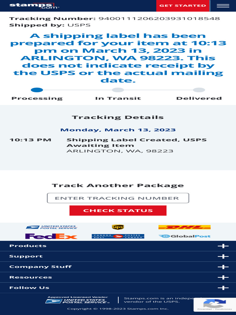 USPS Shipping Label Status | PDF