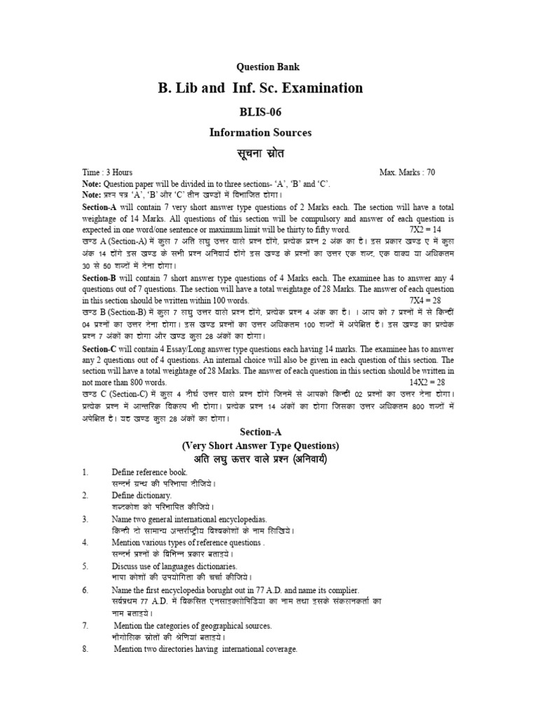BLIS-06 Information Sources Question Bank | PDF | Reference Works ...