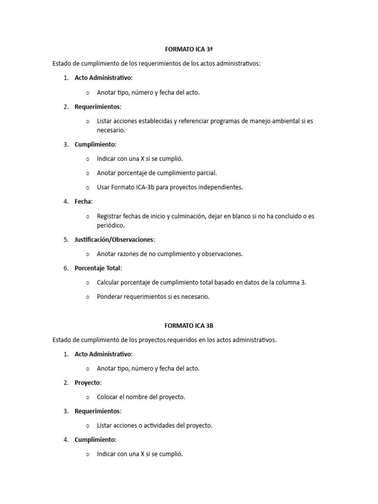 Formato ICA 3: Cumplimiento Administrativo | PDF
