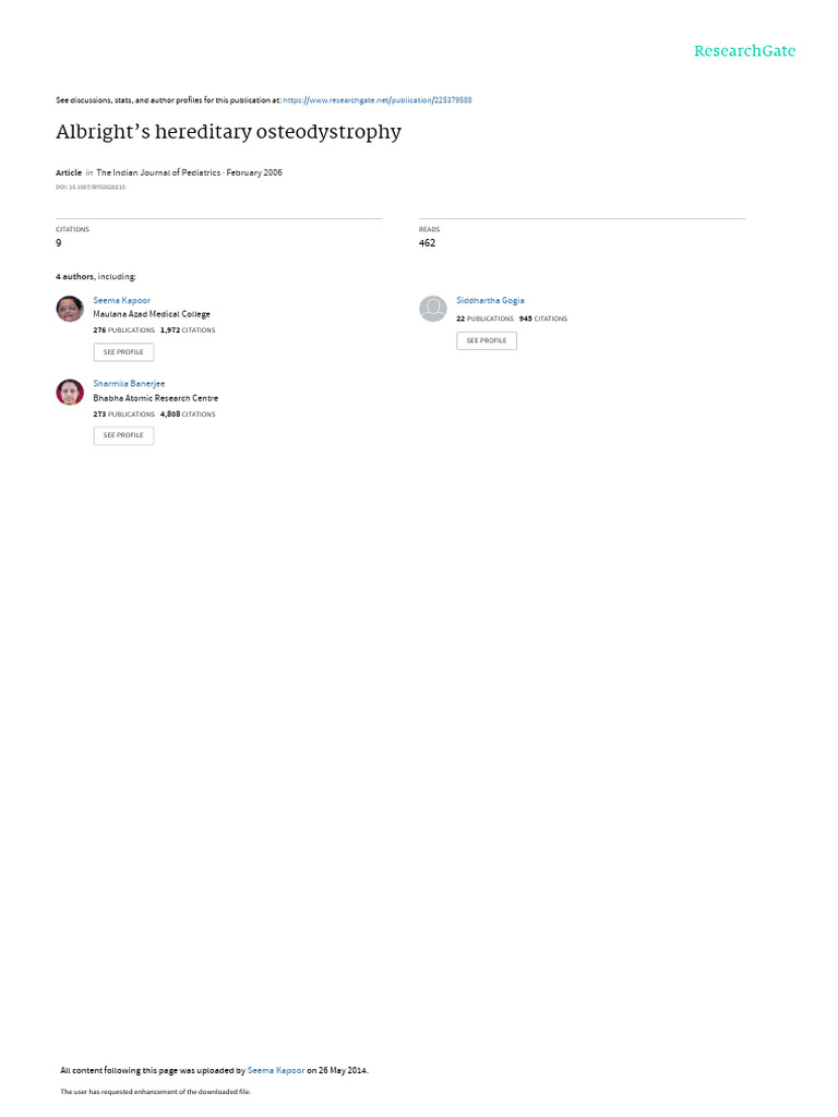 Albrights Hereditary Osteodystrophy | PDF | Biochemistry | Chemistry