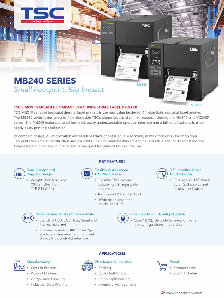 TSC MB240 Product Brochure | PDF | Printer (Computing) | Universal ...