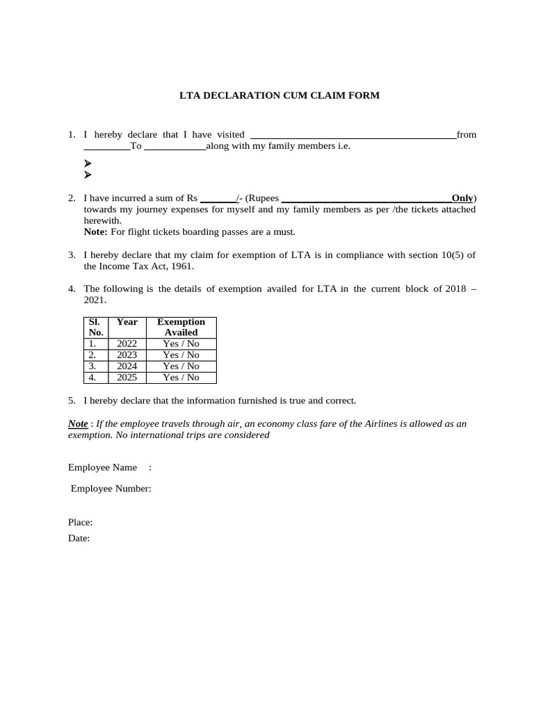 LTA Reimbursement Form | PDF