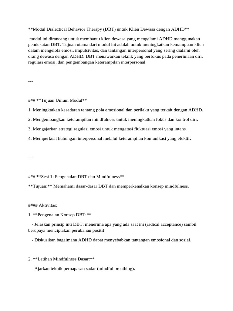 Modul Dialectical Behavior Therapy-ADHD | PDF