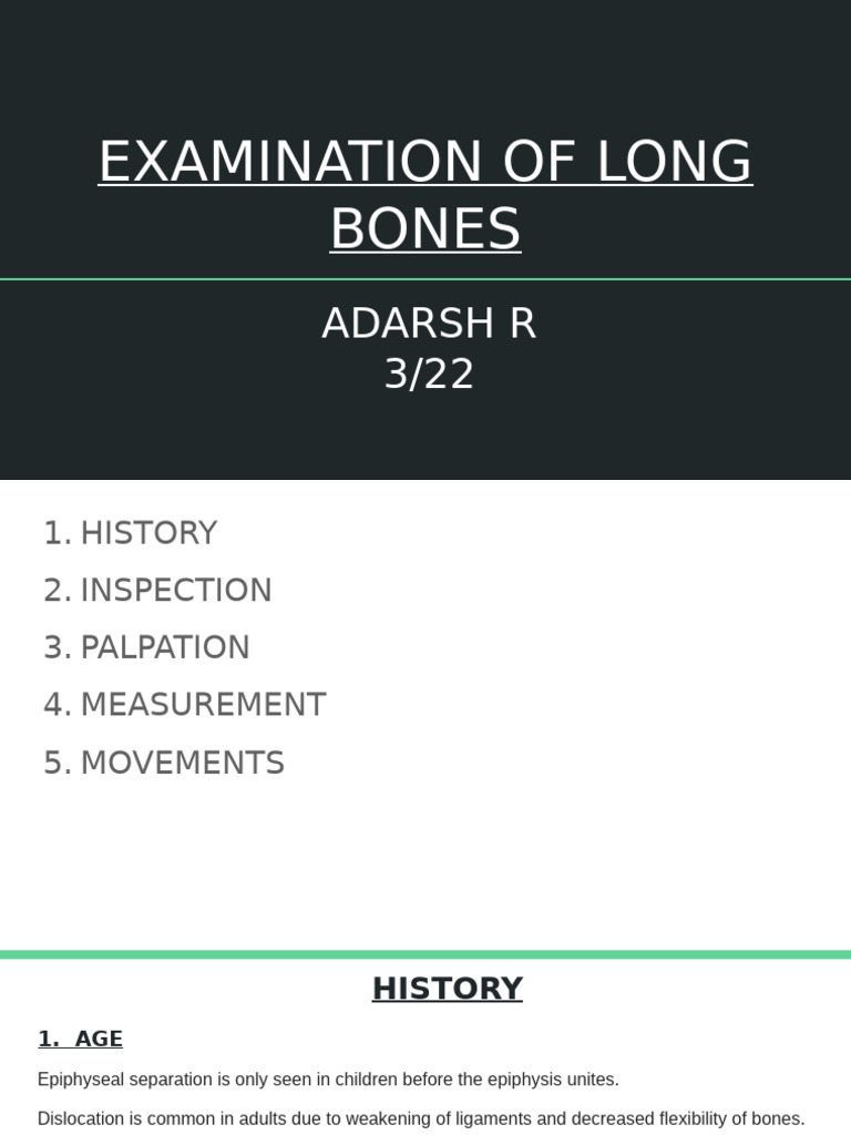 Examination of Long Bones | PDF | Anatomical Terms Of Motion | Bone