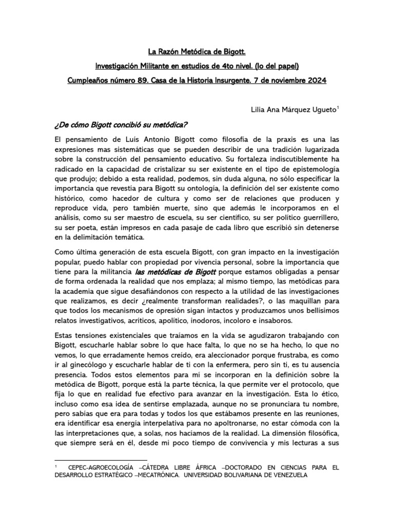 Metódica de Bigott: Investigación y Praxis | PDF | Conocimiento | Sociedad