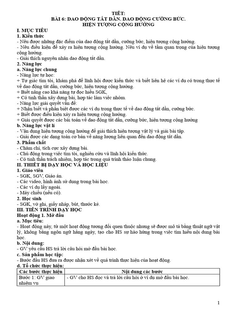 Bai 6. Dao dong tat dan. Dao dong cuong buc. Hien tuong cong huong.docx - Google Tài liệu | PDF
