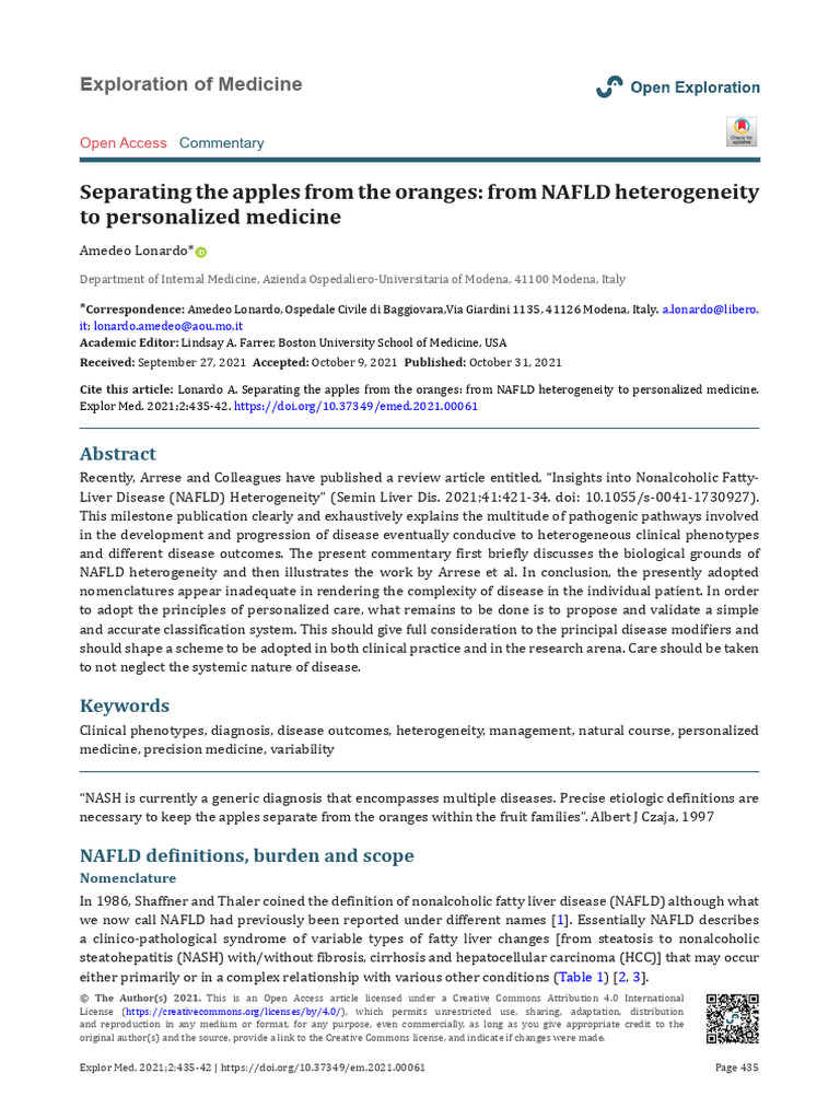 Separating The Apples From The Oranges From Nafld Heterogeneity To Personalized Medicine Pdf
