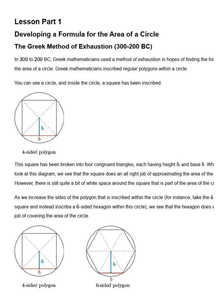 Greek Method for Circle Area Formula | PDF | Area | Slope