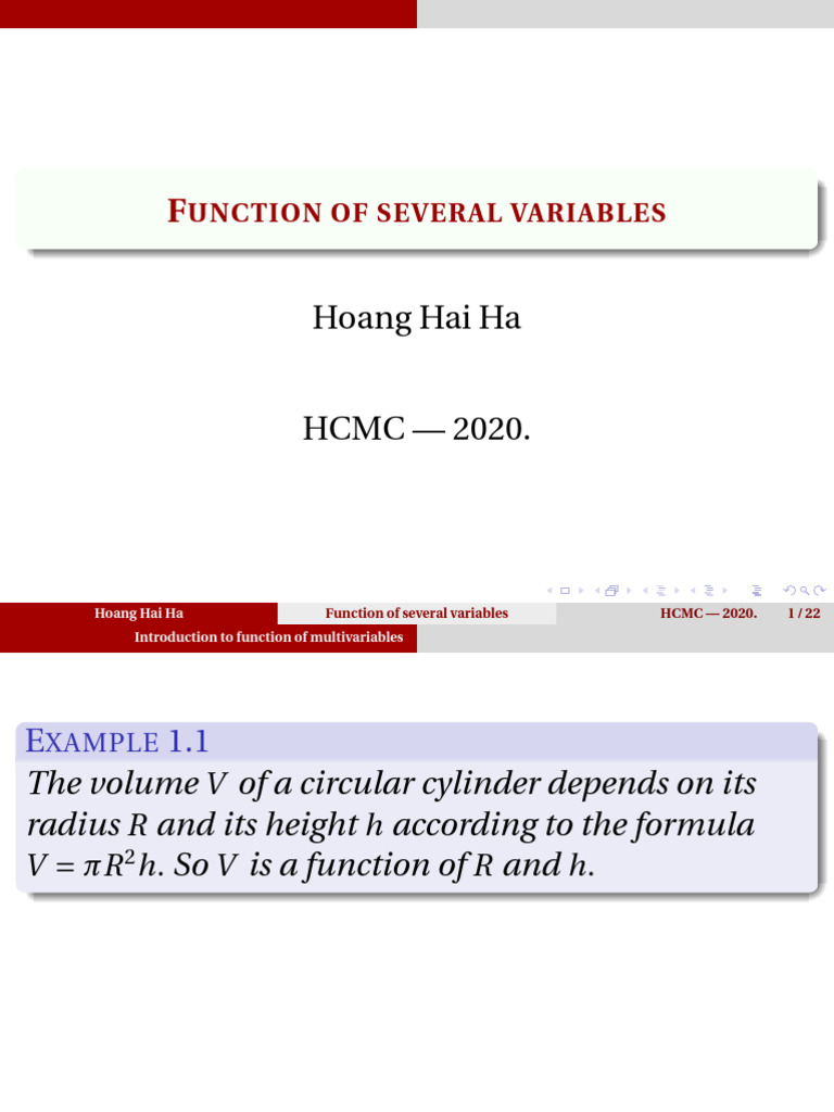 Function of Several Variables | PDF | Function (Mathematics) | Multivariable Calculus