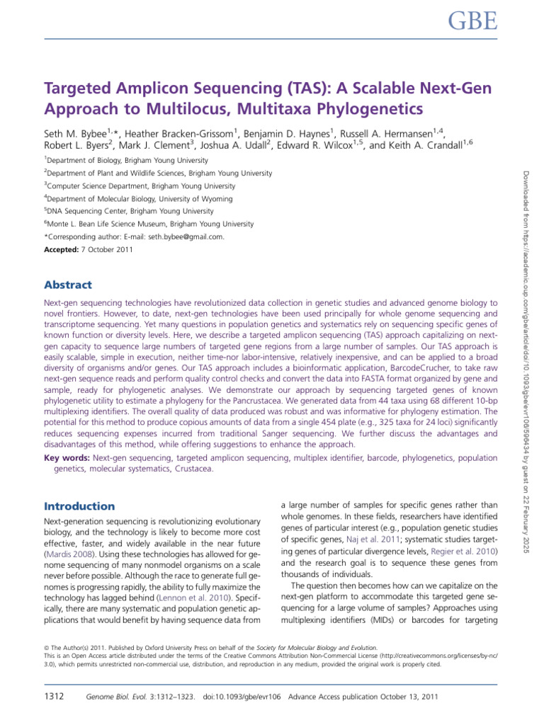 Targeted Amplicon Sequencing A Scalable Next Gen Approach To Multilocus Multitaxa Phylogenetics