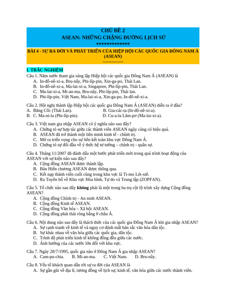 Ôn Thi Tn - Chủ Đề 2 - Asean | PDF