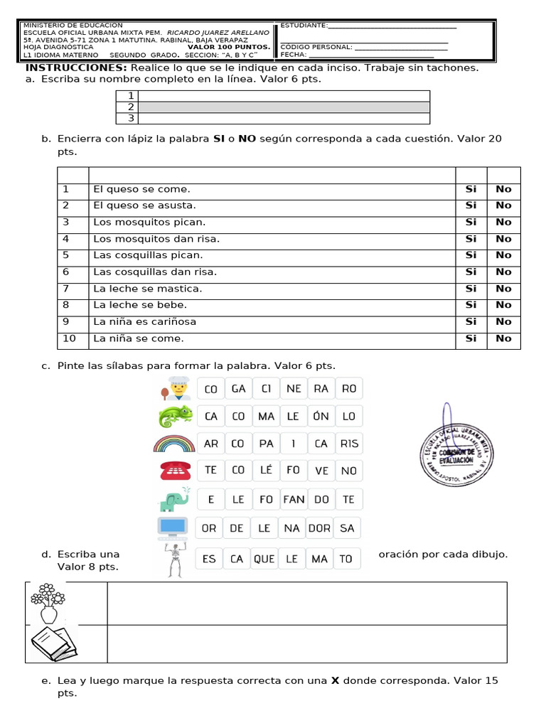 Actividades Diagnósticas para Segundo Grado | PDF