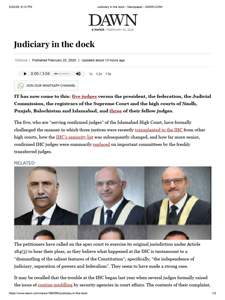 Judiciary in The Dock - Newspaper | PDF | Supreme Courts | Judge