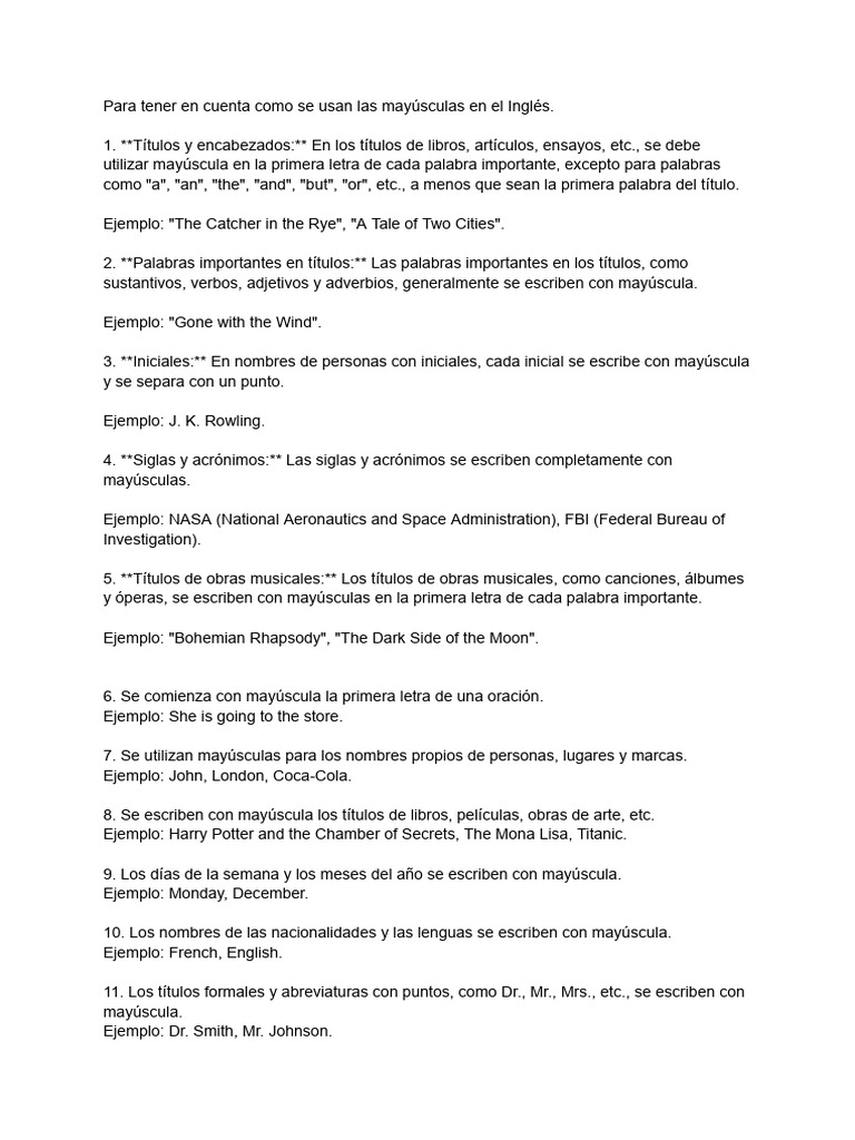 Reglas en Ingles | PDF