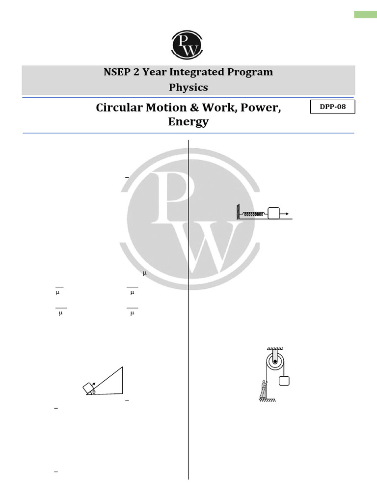 Circular Motion & Work, Power, Energy - DPP 08 (Of Lec 11) - NSEP 2 Year Integrated Program ...