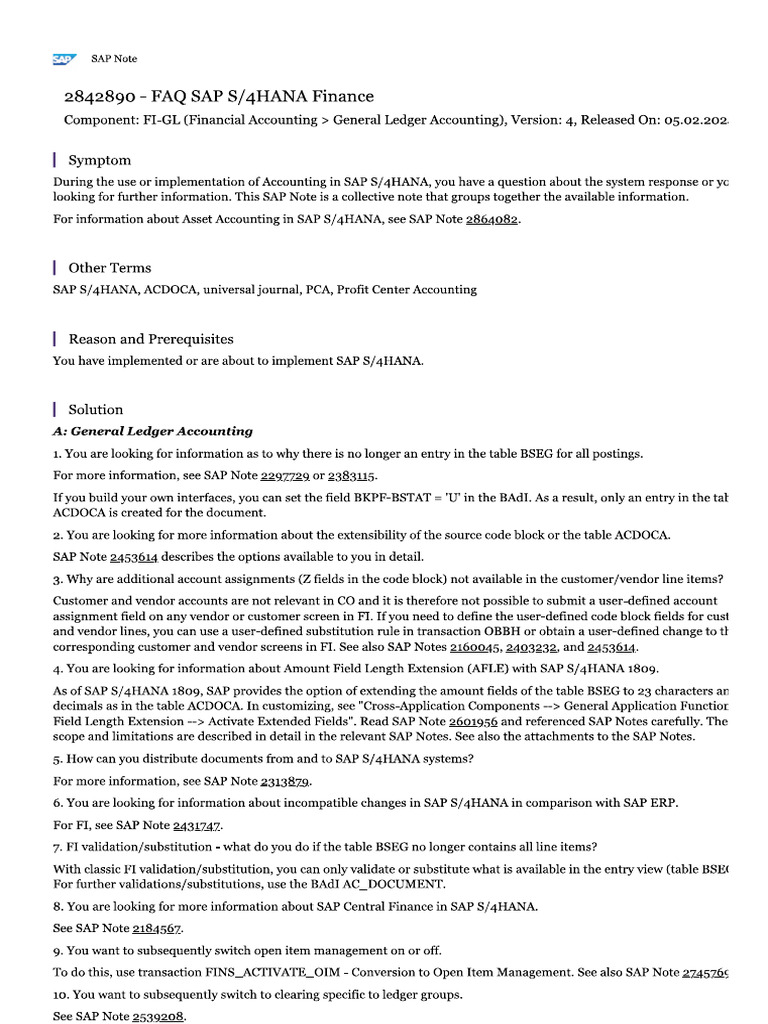 FAQ SAP S4HANA Finance | PDF