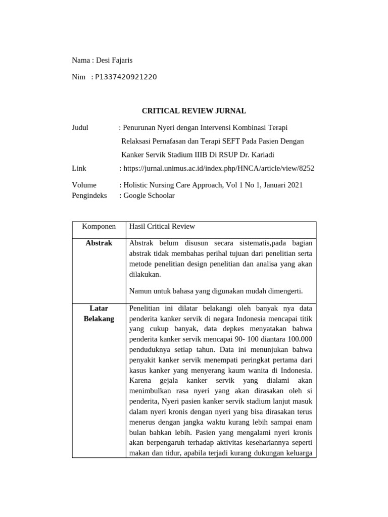 Kritikal Jurnal Kep. Paliatif | PDF
