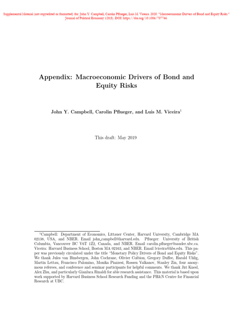 Appendix: Macroeconomic Drivers of Bond and Equity Risks | PDF | Macroeconomics | Regression ...