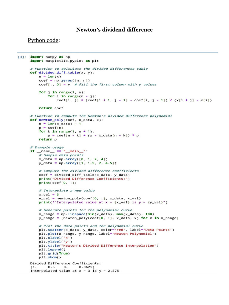 Newton's Dividend Difference | PDF