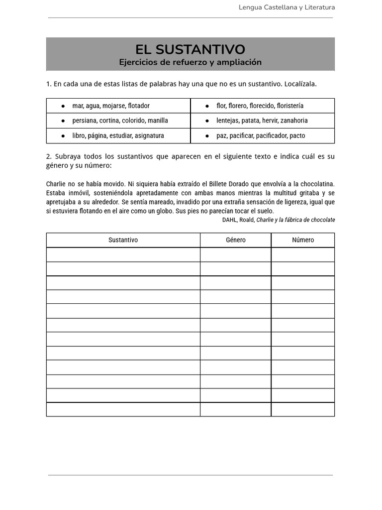 Ejercicios de Sustantivos para Estudiantes | PDF | Sustantivo