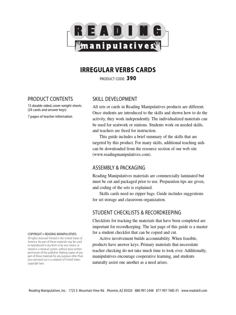 390g_irregularverbs | PDF | Perfect (Grammar) | Verb