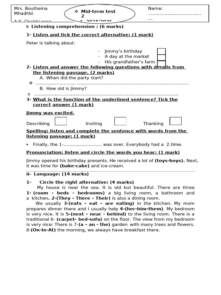 Listening and Language Test | PDF