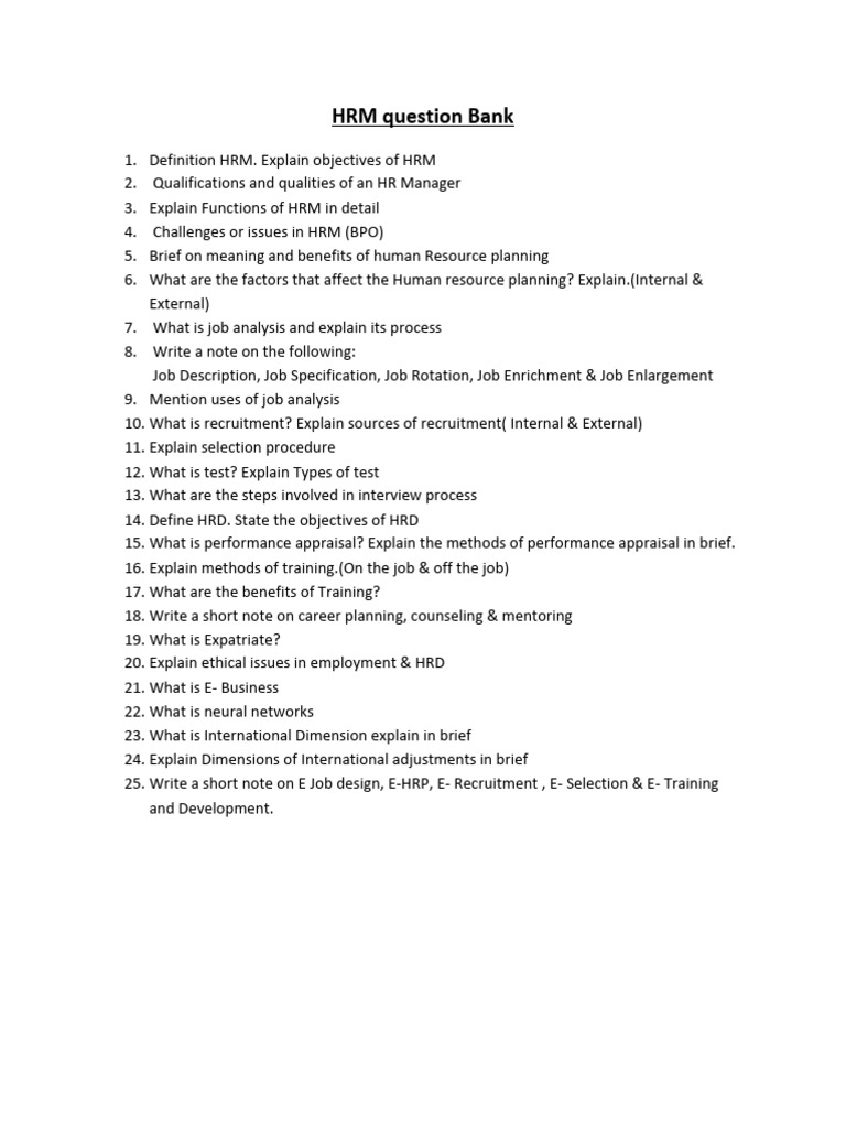 Comprehensive HRM Question Bank Guide | PDF