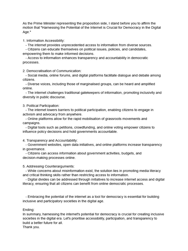 Debate speech points | PDF