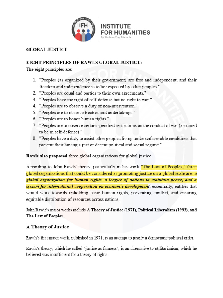 Rawls' Eight Principles of Global Justice | PDF | John Rawls | Justice