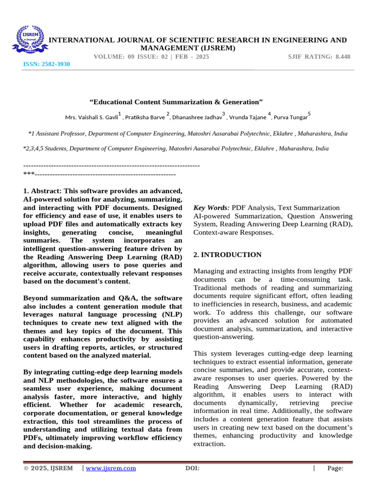 Paper Content Generation and Summarization-3 | PDF | Usability | Deep ...