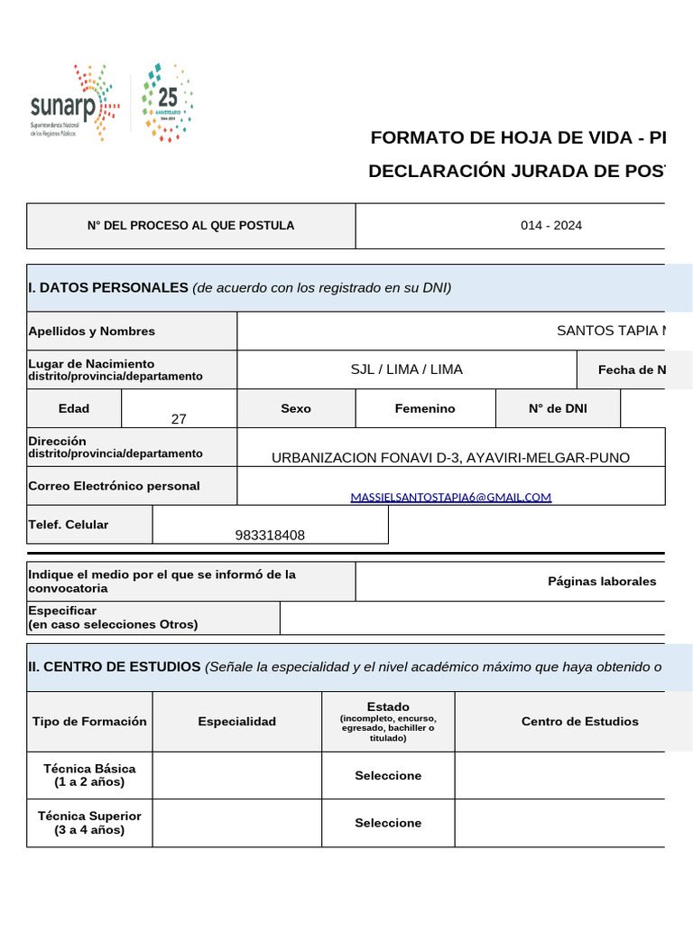 Anexo N.° 04 - Formato de Hoja de Vida - Prácticas | PDF | Justicia | Crimen y violencia